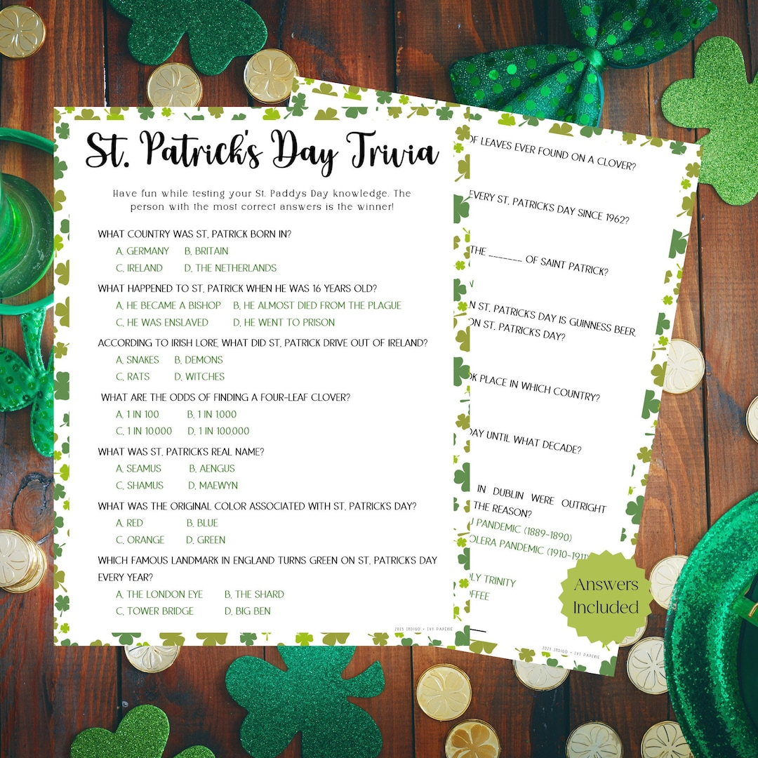 St. Patrick's Day Trivia Printable Game, Printable St. Patrick's Day ...