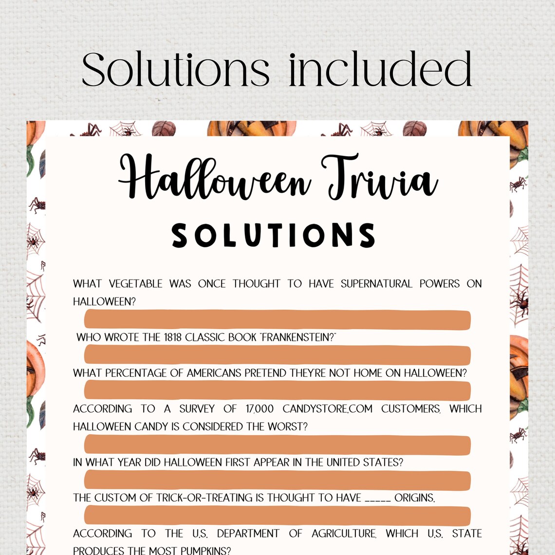 Halloween Trivia Printable Game, Printable Halloween Party Game, Office ...