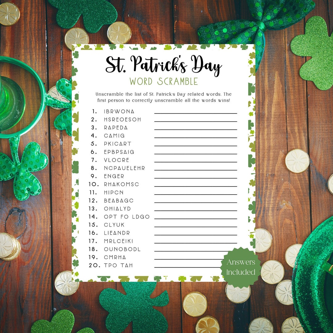 St. Patrick's Day Word Scramble Printable Game, Printable St. Patrick's ...
