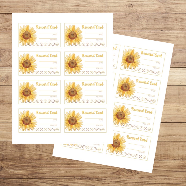 Printable Reward Punch Cards for Kids | Sunflower Incentive Reward Card ...