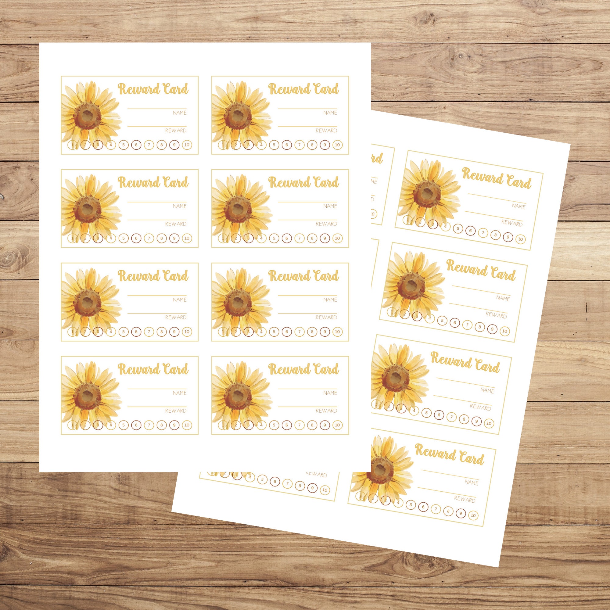 Printable Reward Punch Cards for Kids | Sunflower Incentive Reward Card ...