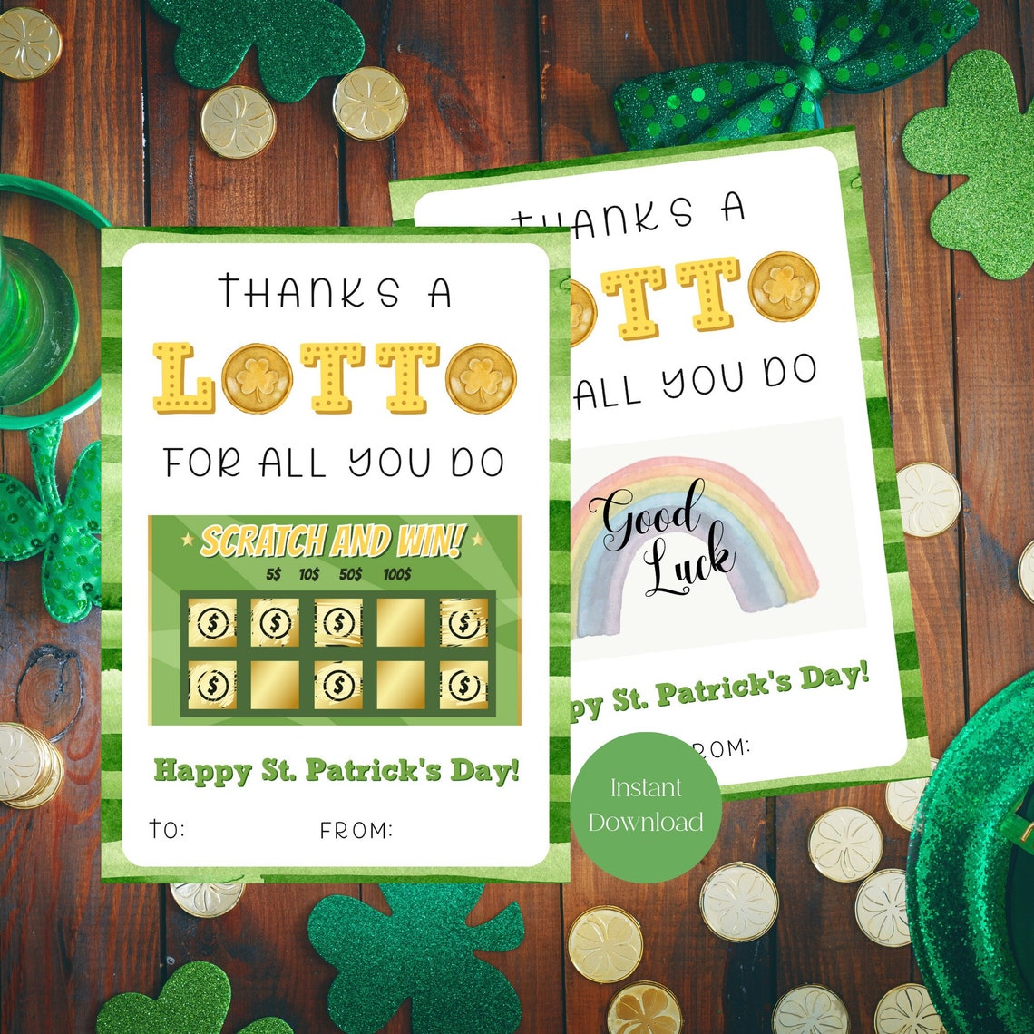 St Patricks Day Appreciation Printable Scratcher Holder, Thanks a Lotto ...
