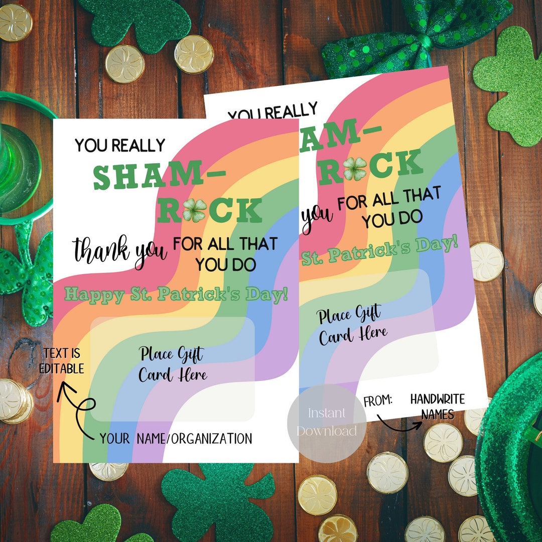 EDITABLE St Patricks Day Appreciation Printable Gift Card Holder, You ...