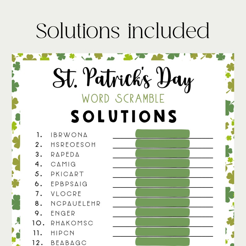 St. Patrick's Day Word Scramble Printable Game, Printable St. Patrick's ...