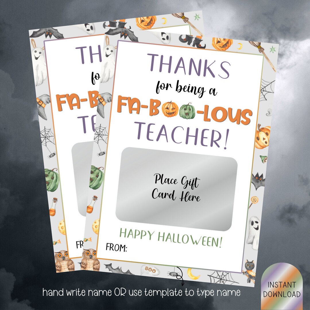Halloween Printable Gift Card Holder, Teacher Appreciation Gift Card ...
