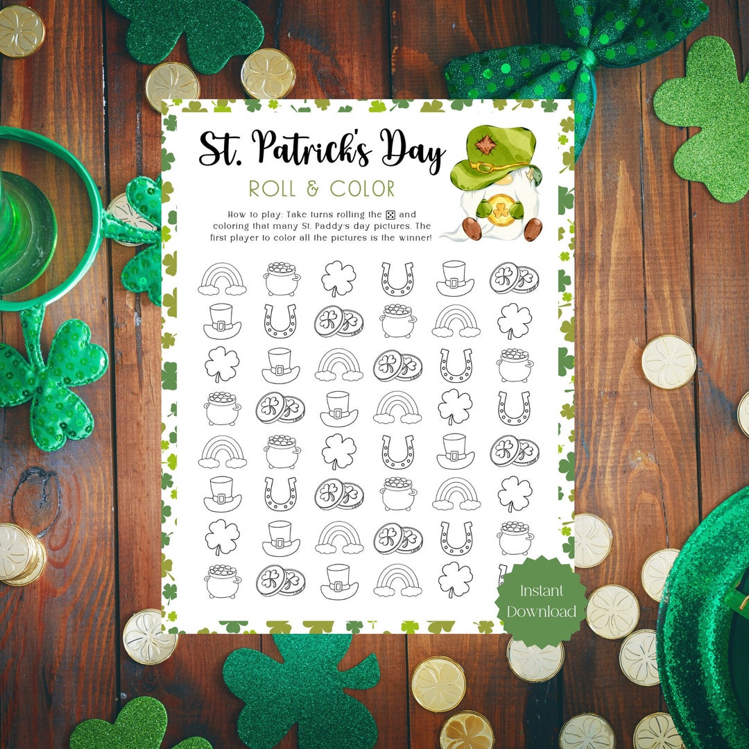 St. Patrick's Day Roll & Color Printable Game, Printable St. Patrick's ...