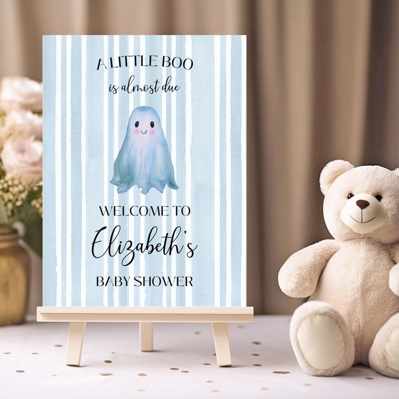 EDITABLE Blue A Little Boo Baby Shower Welcome Sign, Halloween Baby Boy ...