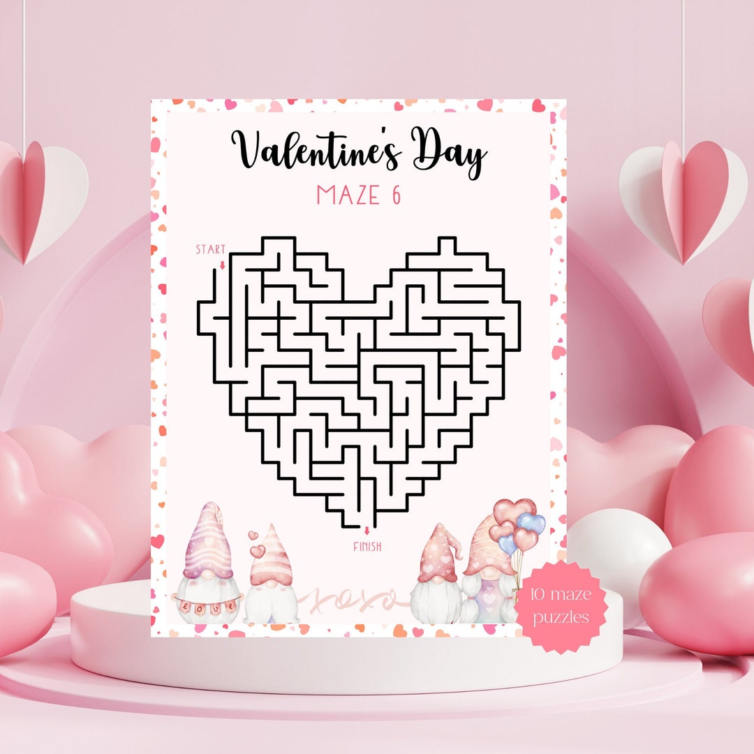 Valentines Day Mazes Printable Game, Printable Valentines Day Activity ...