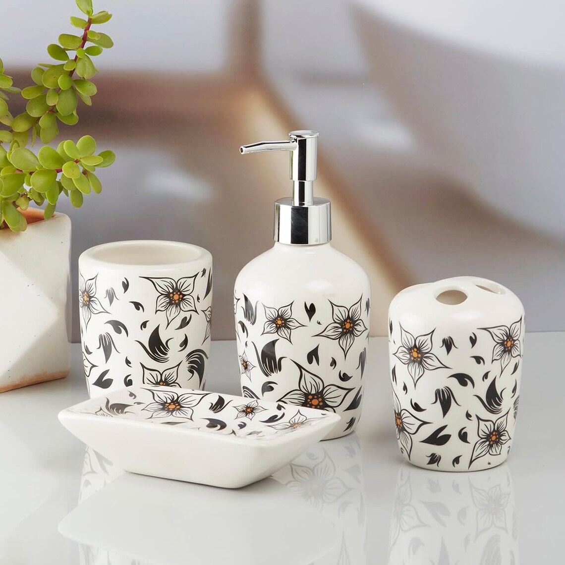 Ceramic Bathroom Accessories Set of 4 Floral Bath Set Soap - Etsy