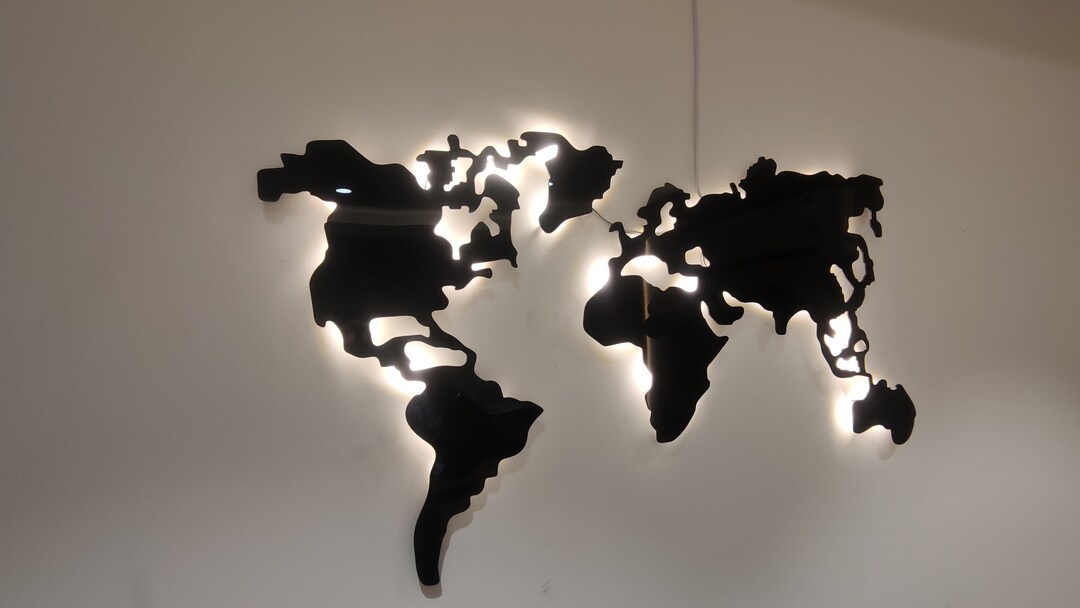 Buy LED WORLD MAP Wood World Map Modern Home Décor Led Wall Art Led Map ...