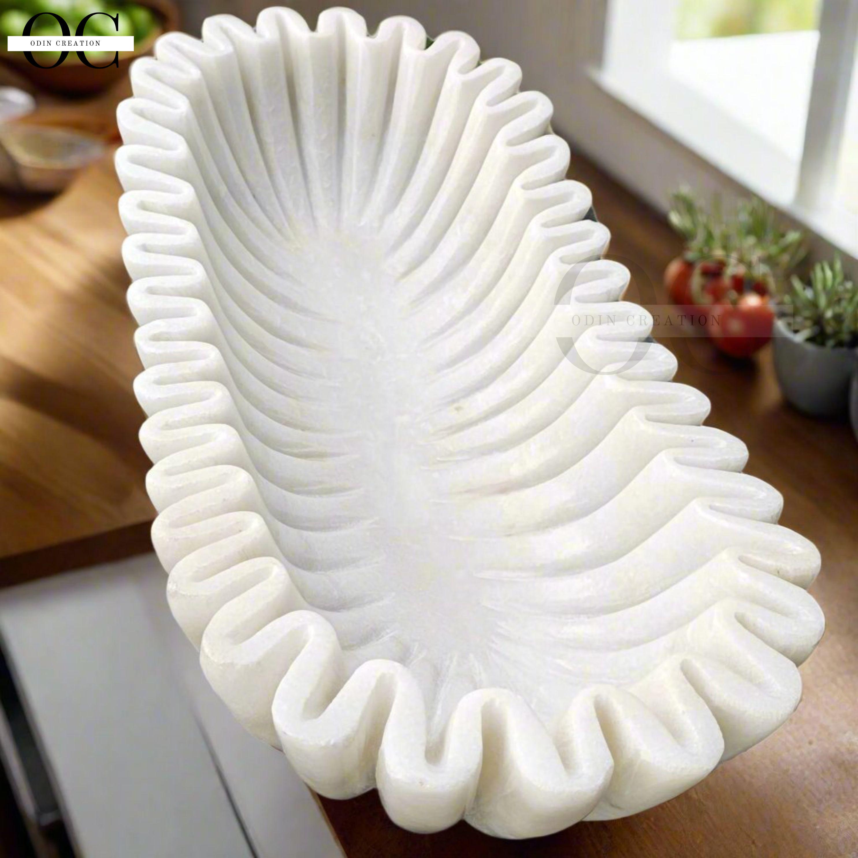 Handcrafted Marble Oval Fluted Bowl, Marble Fruit Bowl, Jewellery ...