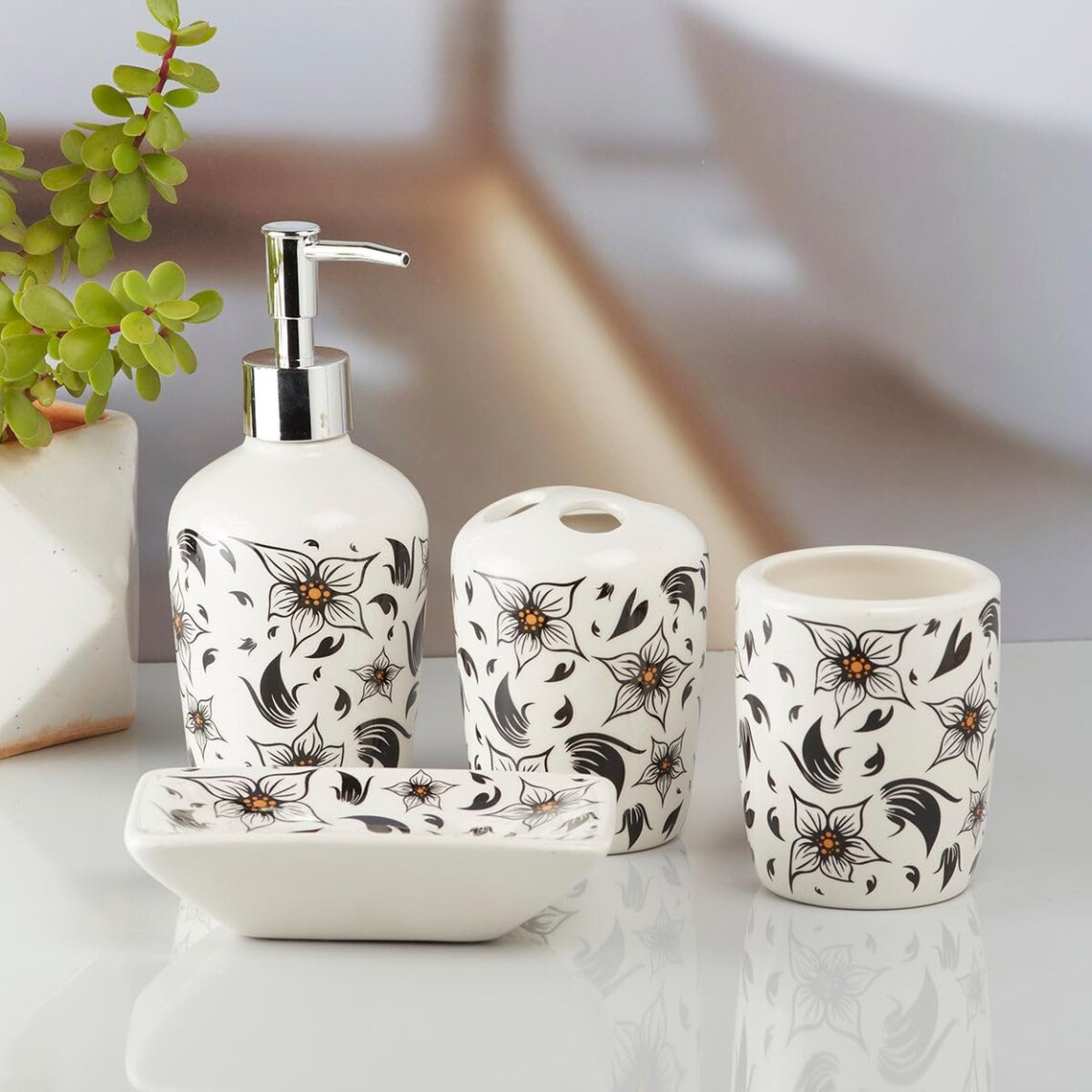 Ceramic Bathroom Accessories Set of 4 Floral Bath Set Soap - Etsy