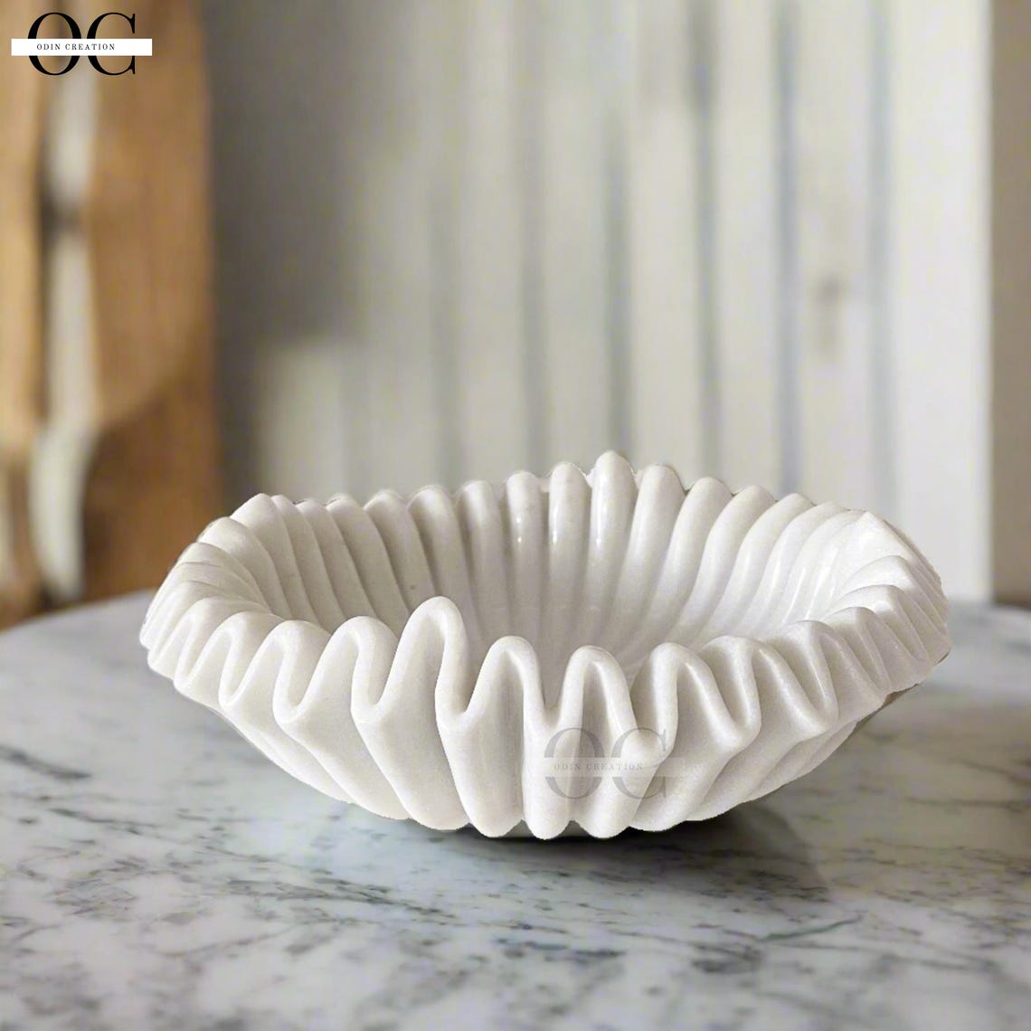 Handcrafted Marble Ruffle Bowl, White Marble Scallop Bowl,marble Fruit ...