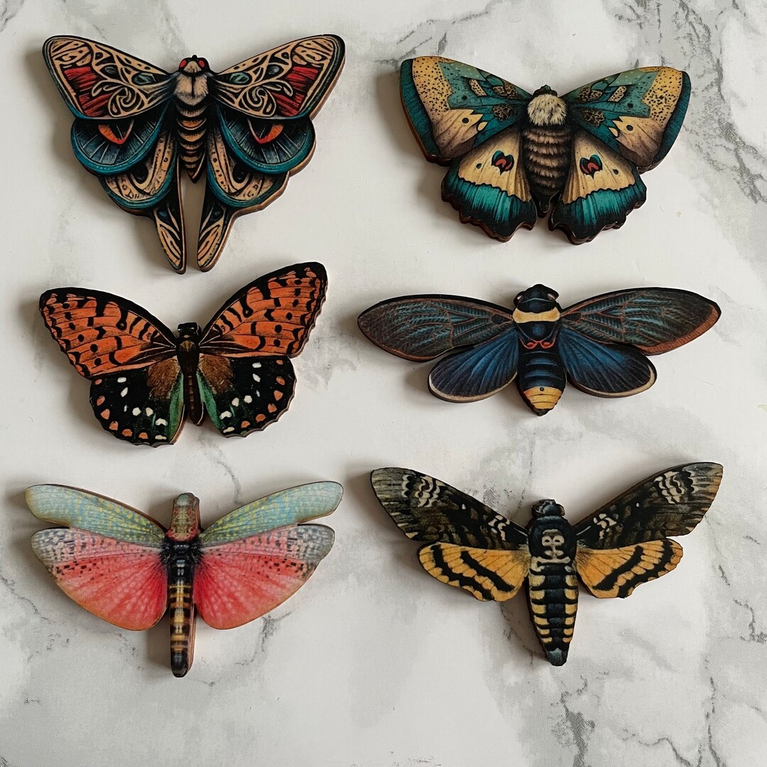 Wooden Moth Butterfly and Locust Insect Brooches - Etsy