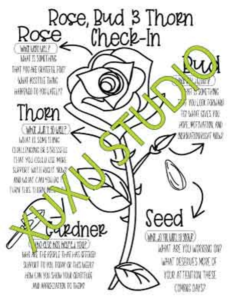 Rose-bud-thorn Mental Health Check in Mindfulness Coloring Journal Page ...