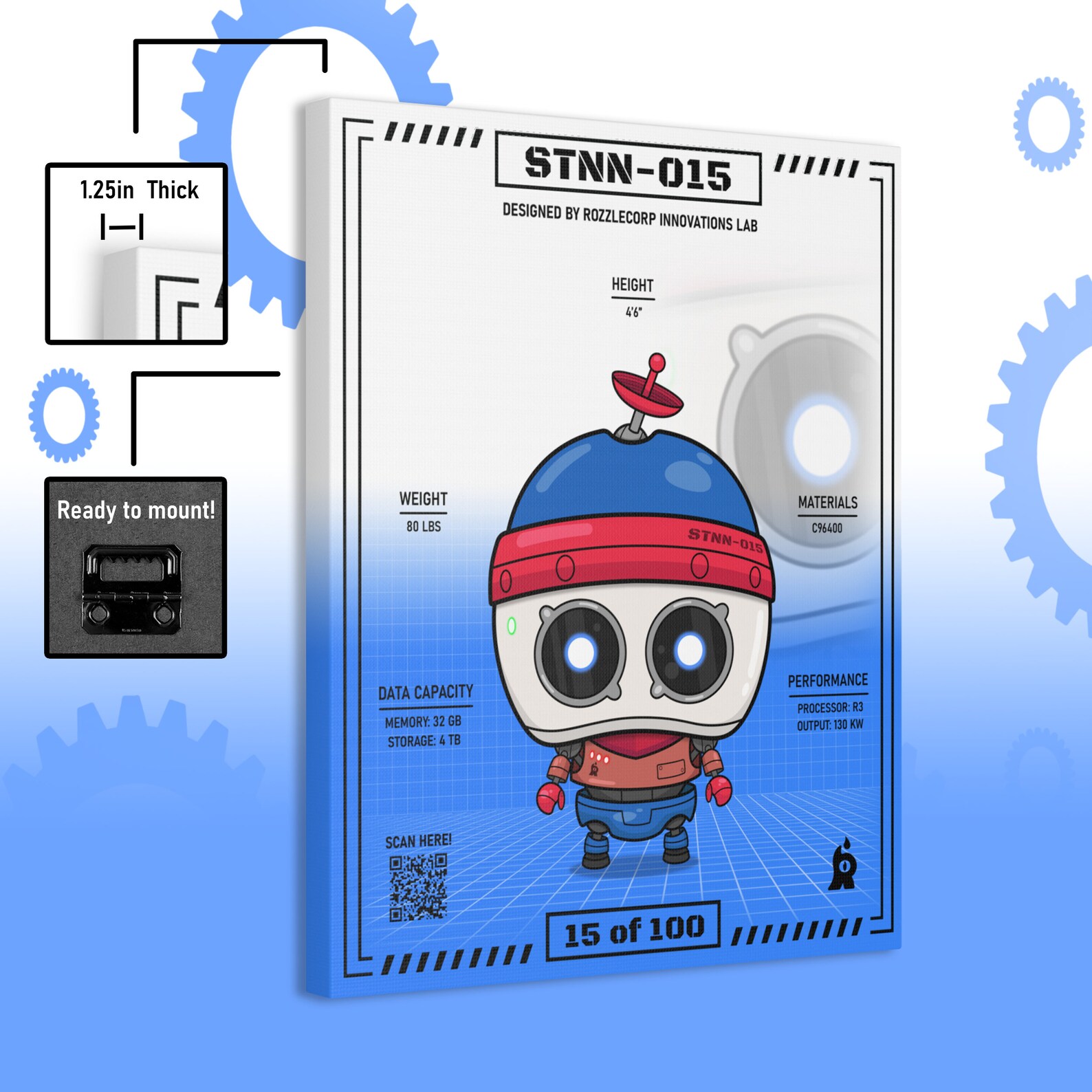 STNN-015 Robot Wall Art, Robot Digital Art, Robot Art, Blueprint Wall Art, Gaming Room Decor ...