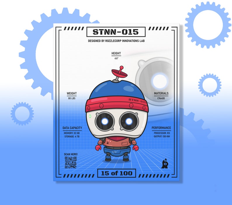 STNN-015 Robot Wall Art, Robot Digital Art, Robot Art, Blueprint Wall Art, Gaming Room Decor ...