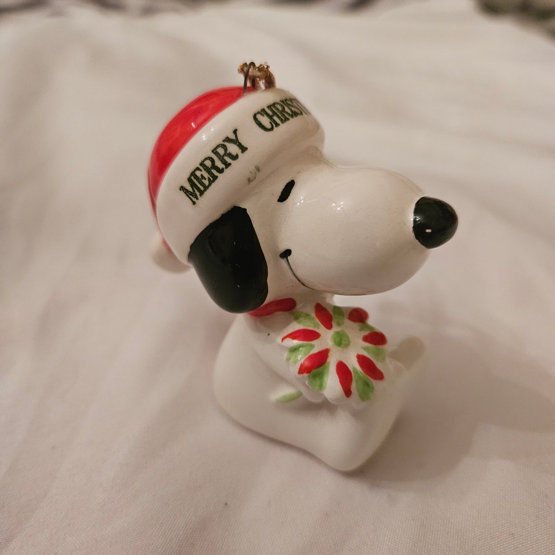 Snoopy Poinsettia Ceramic 1977 Ornament - Etsy