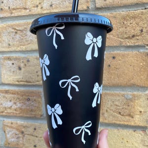 Black Cold Cup With White Bows | 24oz Reusable Tumbler - Etsy