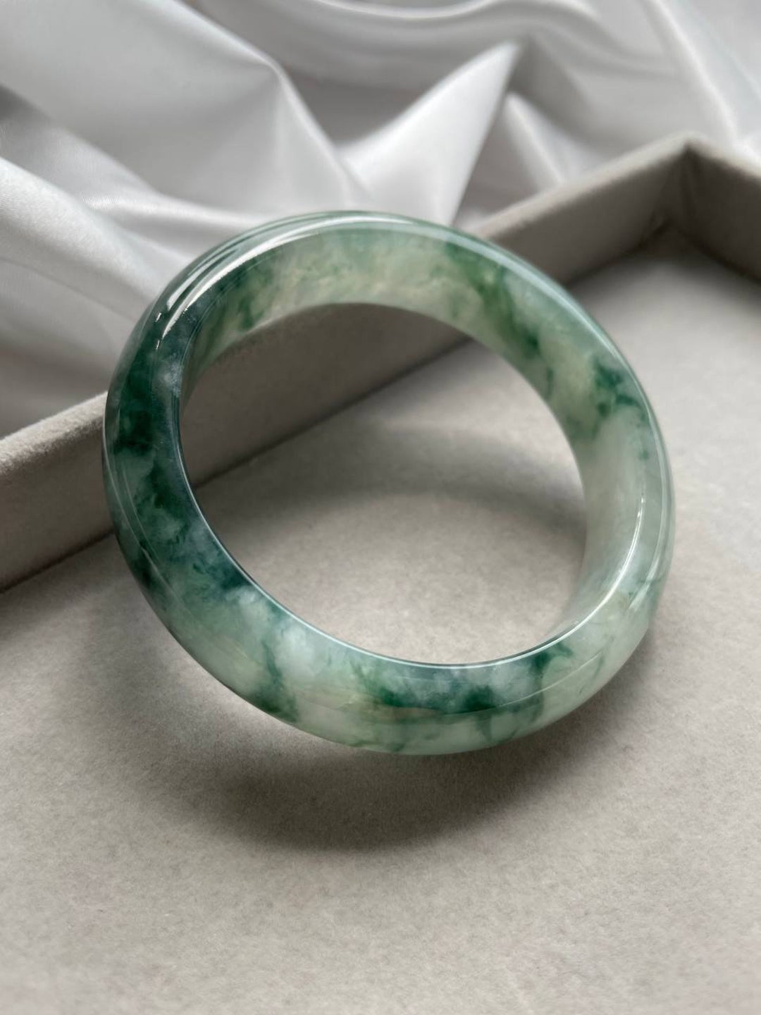 Green Floating Flowers Jadeite Jade Bangle (good Translucency) - Etsy