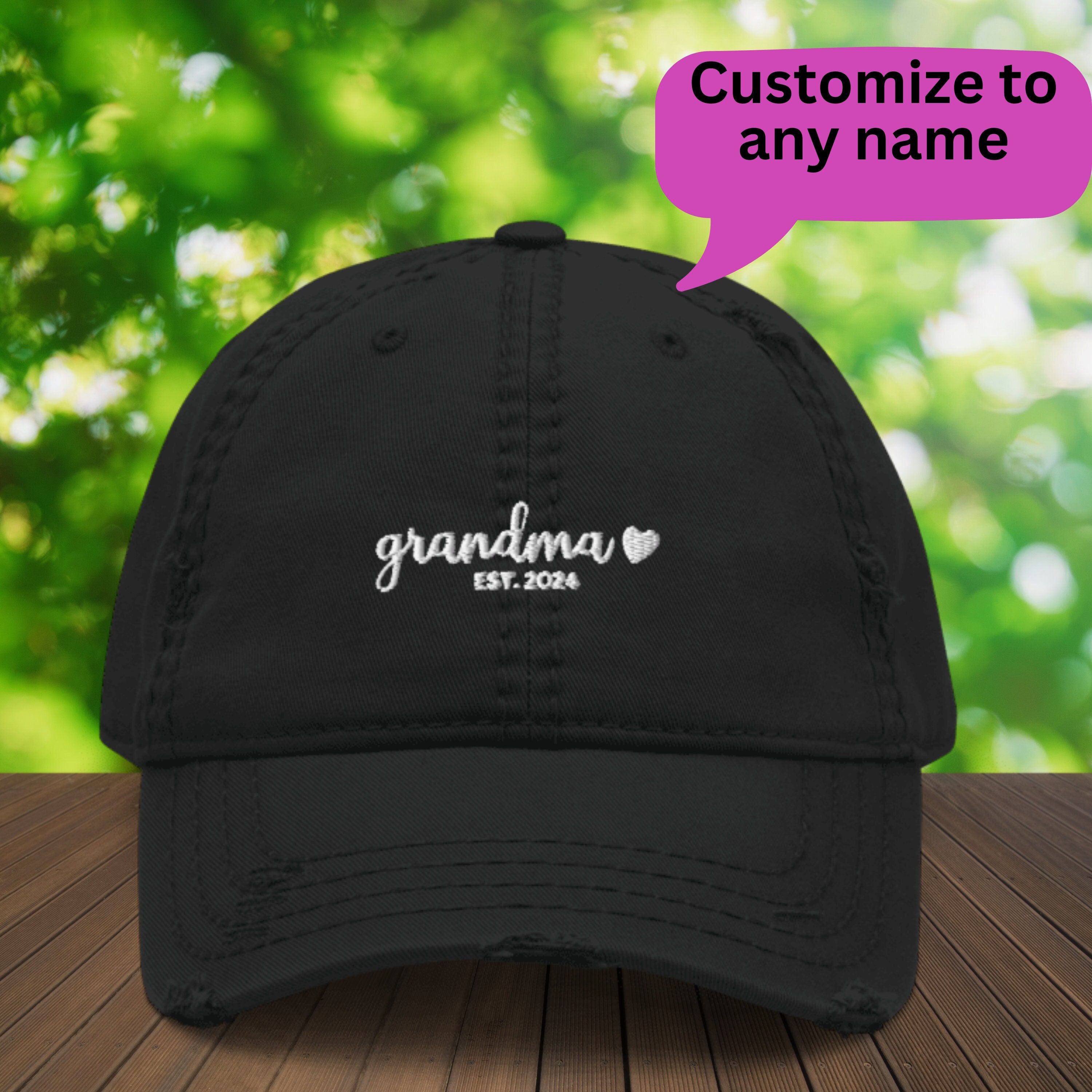 Custom Embroidery Distressed Grandma Hat, Gigi Hat, Kitty Hat, Granny ...