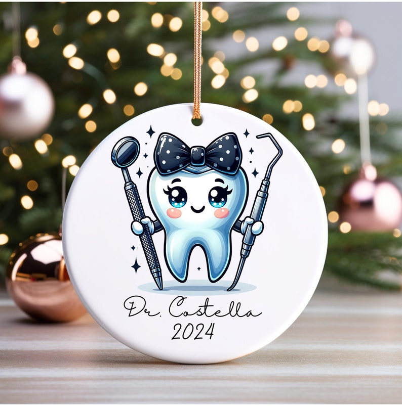 Personalized Dental Assistant Christmas Ornament, Girly Bow Dental ...