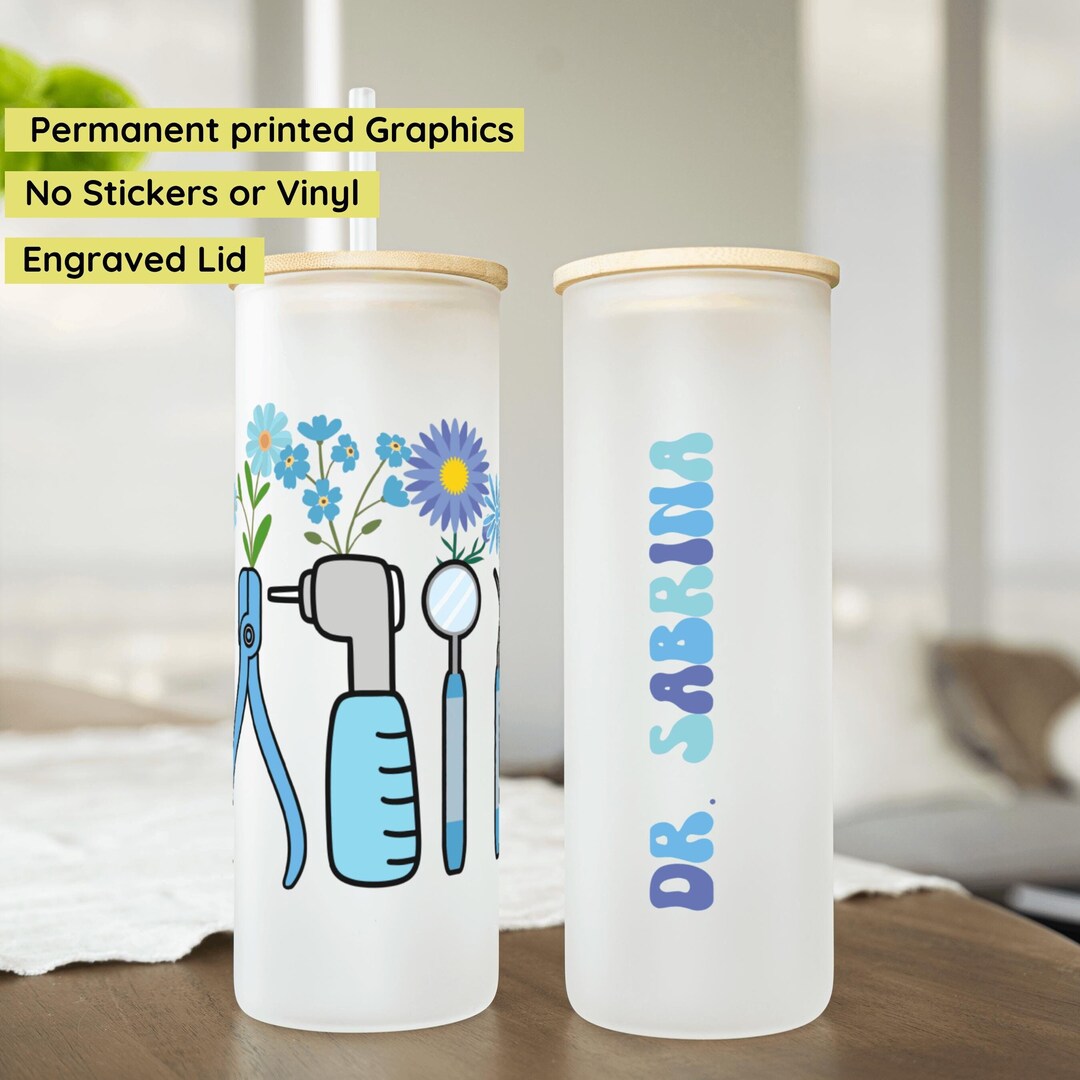 Dental Hygienist Iced Coffee Glass Cup With Lid and Straw, Orthodontist ...