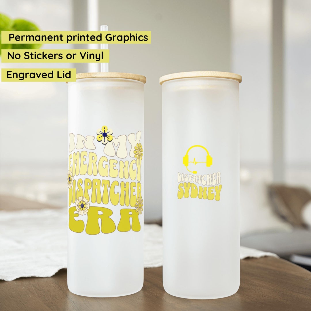 Personalized 911 Emergency Dispatcher Iced Coffee Glass Cup With Lid ...