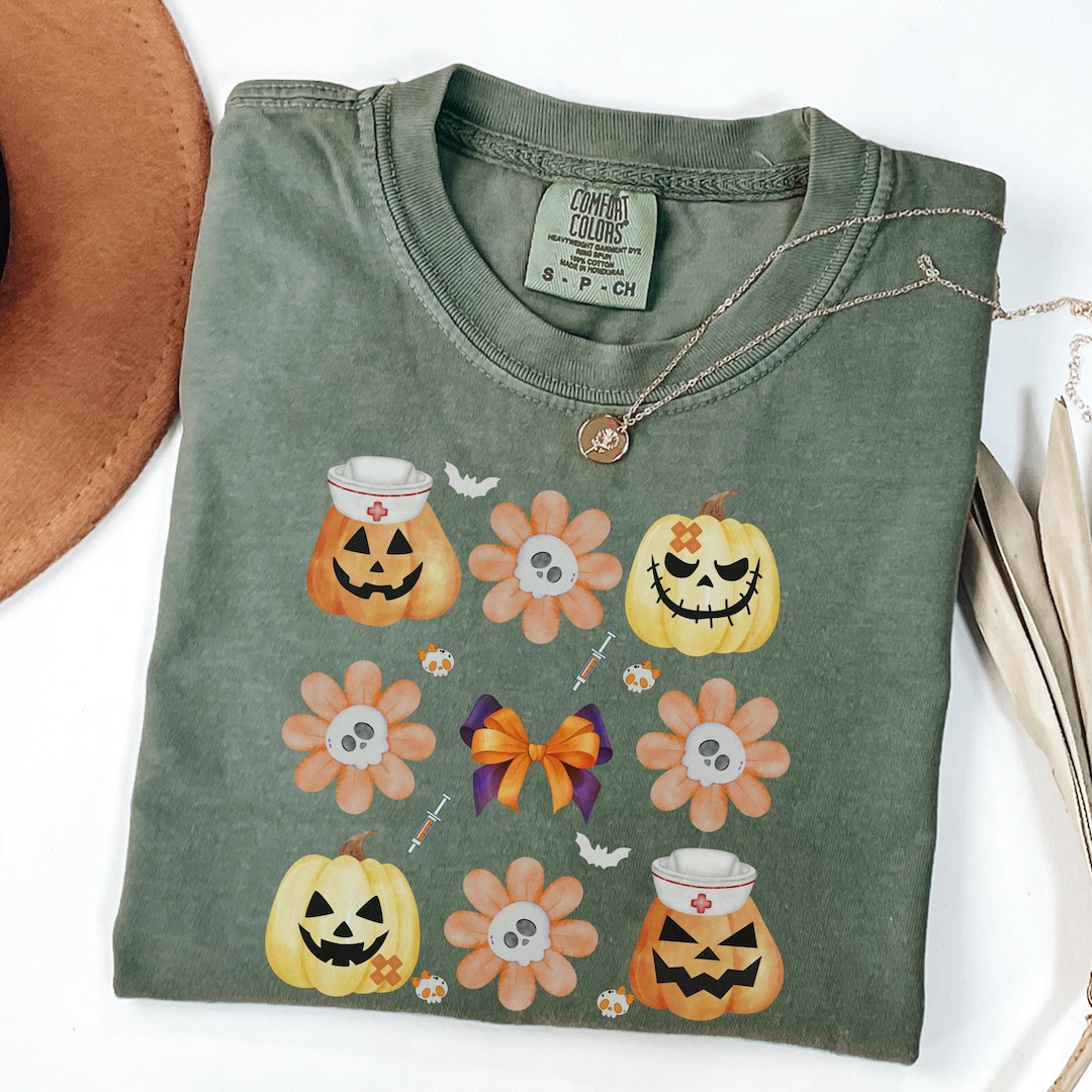Funny Halloween Nurse Shirt, Girly Pumpkin ER ICU RN Nurse Shirt, Nurse ...
