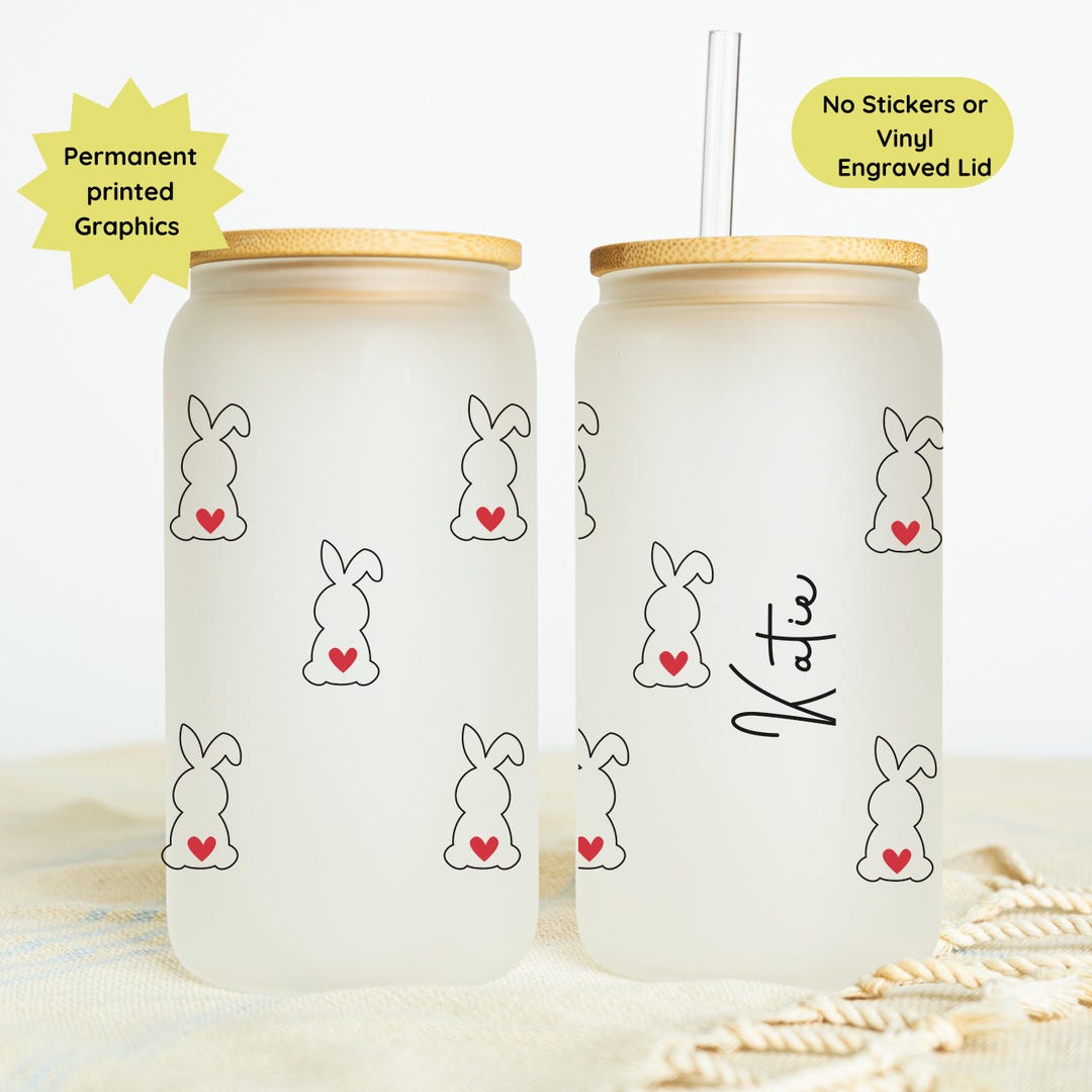Personalized Easter Bunny Glass Cup With Lid for Mom,easter Bunny Glass ...