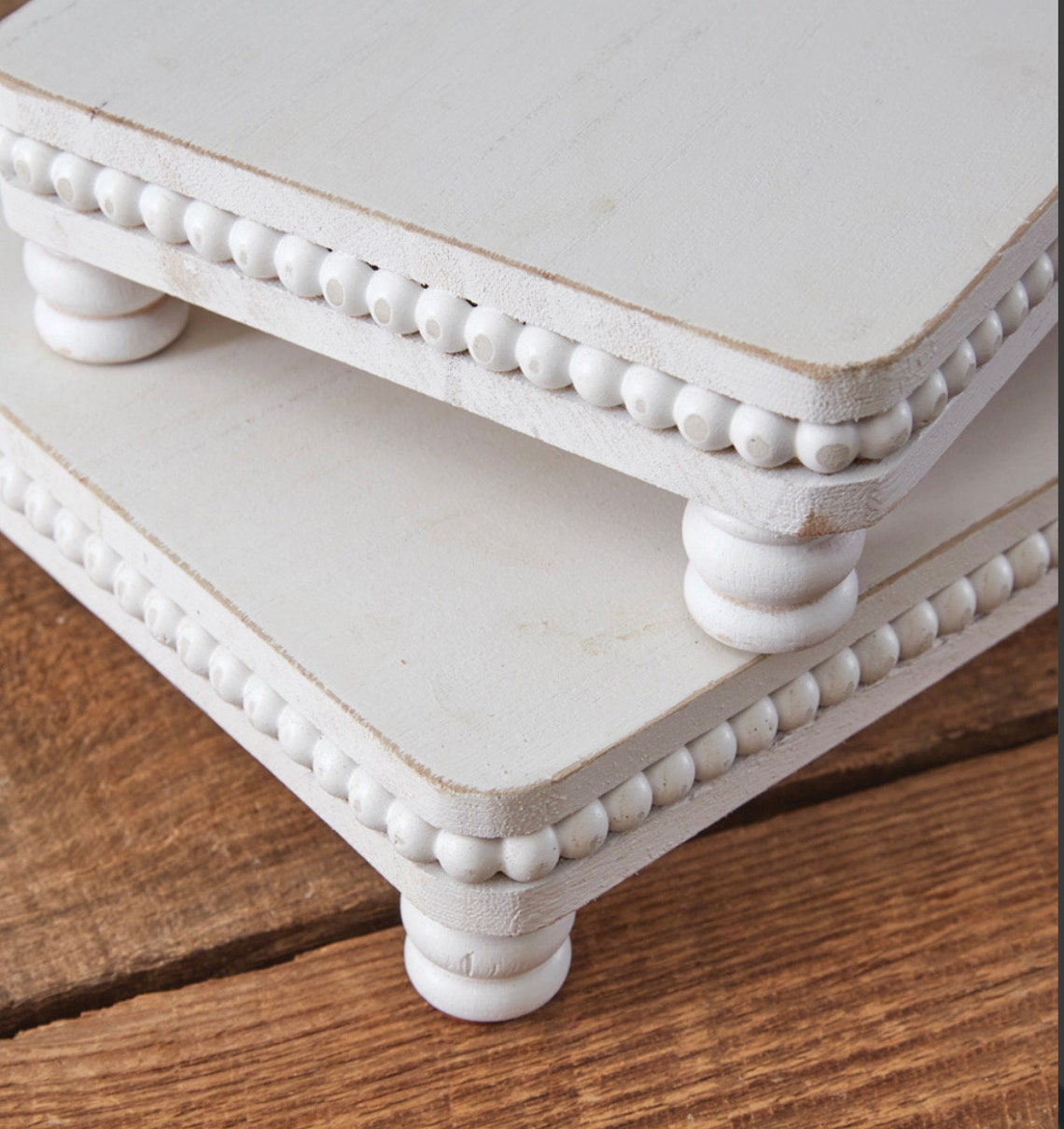 Set of 2 Beaded Distressed White Wooden Risers - Etsy