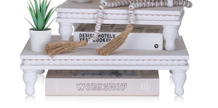 Set of 2 Beaded Distressed White Wooden Risers - Etsy
