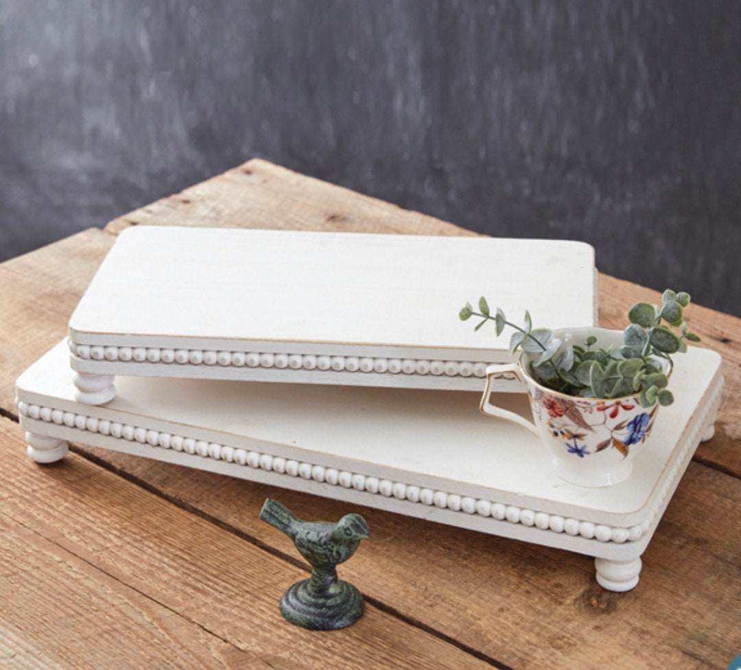 Set of 2 Beaded Distressed White Wooden Risers - Etsy