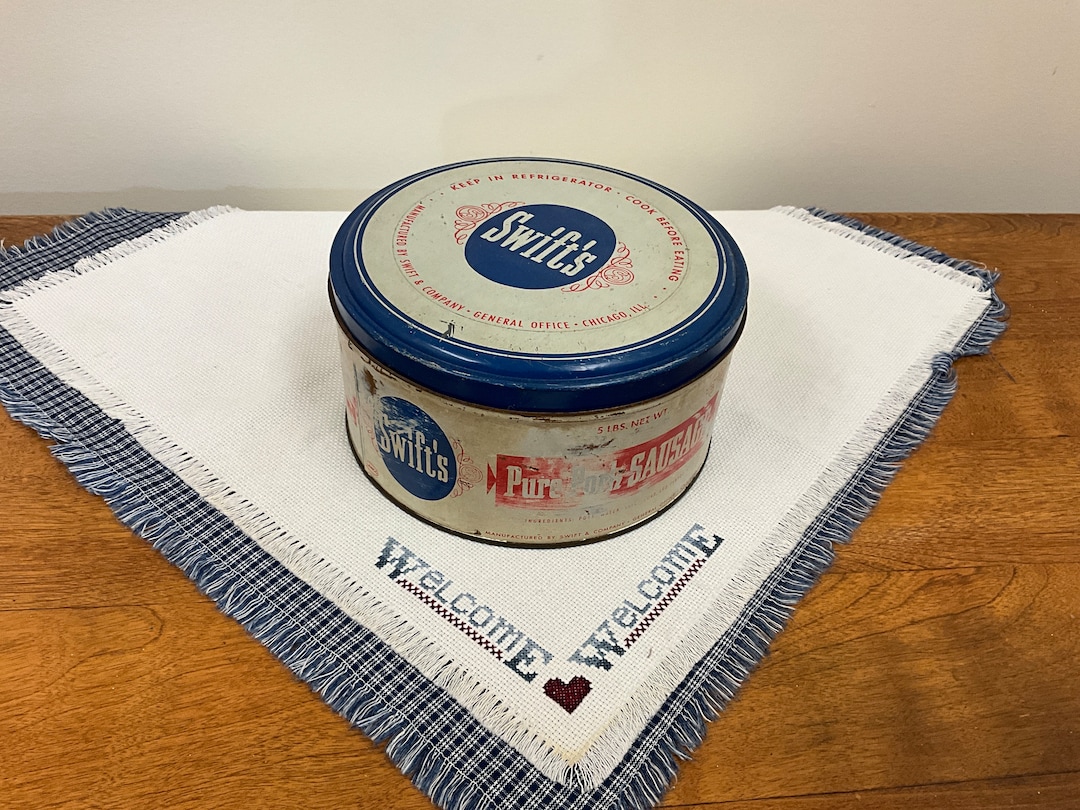 Vintage Swifts Pure Pork Sausage Tin, Chicago Illinois. 5 Pound. Red ...