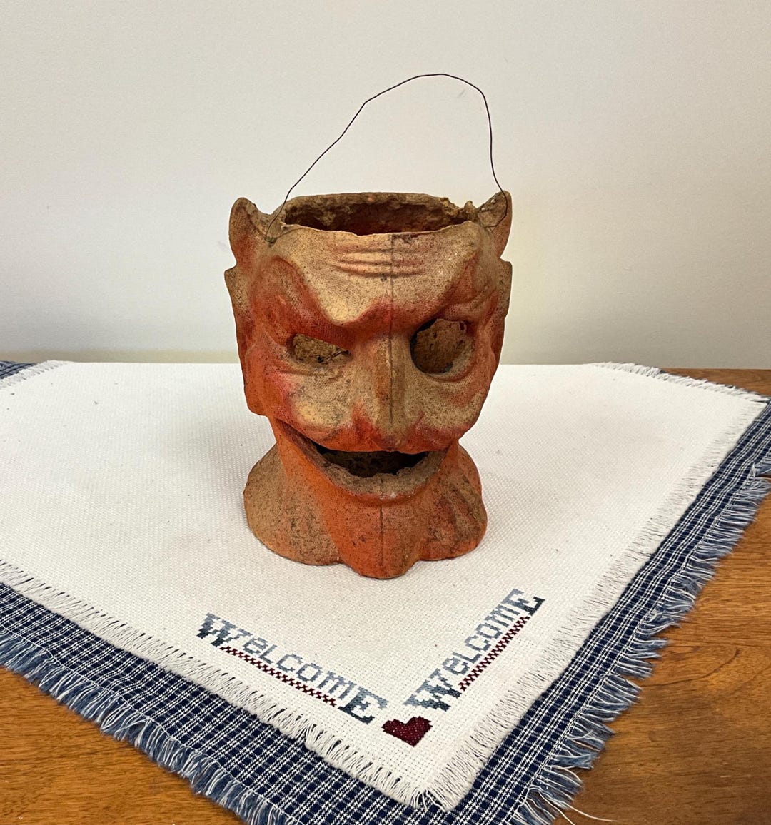 Antique Halloween Paper Mache Devil Head Candy Bucket 1900s - Etsy