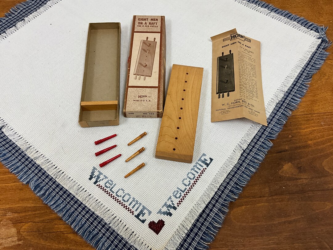 Vintage Wooden Puzzle Brain Teaser-eight Men on a Raft. Original Box ...