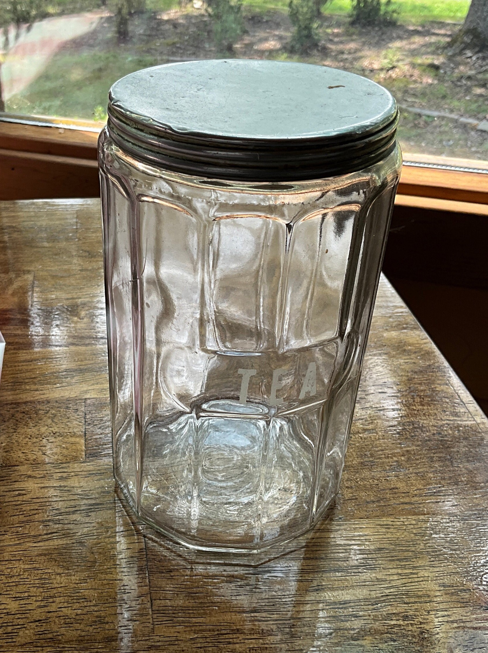Vintage Etched Hoosier 12 Panel Tea Glass Jar With Lid, 7 Tall - Etsy