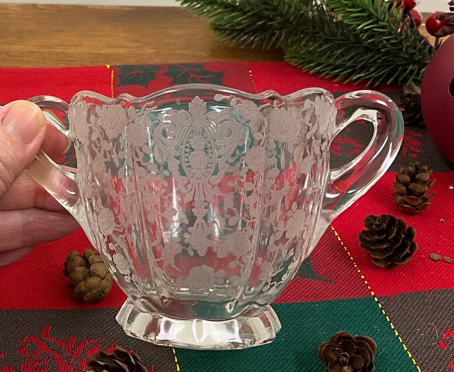 Vintage Cambridge Rose Point Crystal Sugar Bowl - Etsy