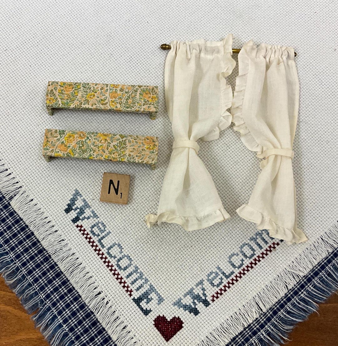 Doll House Miniature Set of 2 Cornice Boards, 1 Ivory Curtain on ...