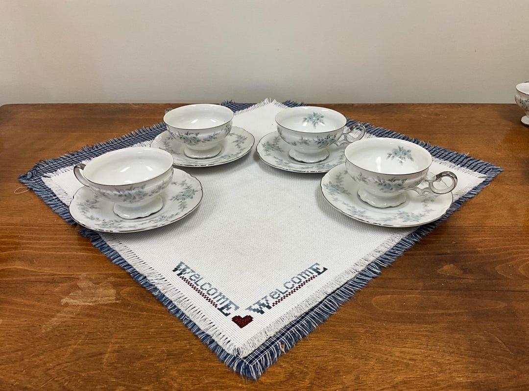 Vintage Mikasa Japan 9289 Barbizon Set of 4 Footed Cup and Saucer Sets ...
