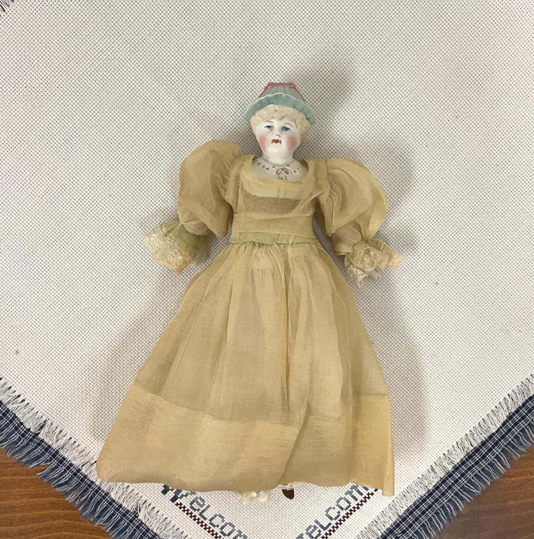 10” German Bonnet Head Doll Cloth Body - Molded Hair, Handmade Dress - Etsy