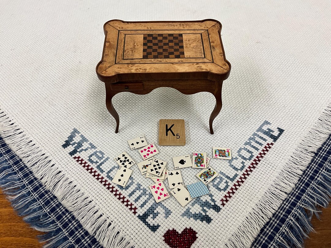 Miniature Doll House Wooden Game Table With 2 Drawers. Unique Table Top ...