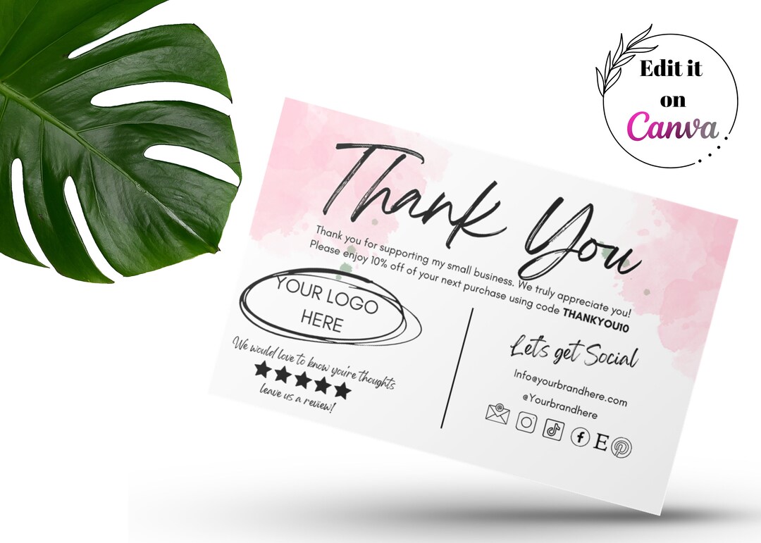 Small Business thank You Standard Business Card 3x2.5 Printable, Simple ...