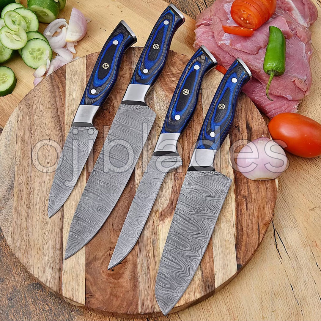 Master Chef 4 PC Damascus Steel Full Tang Kitchen Knife Set Custom ...