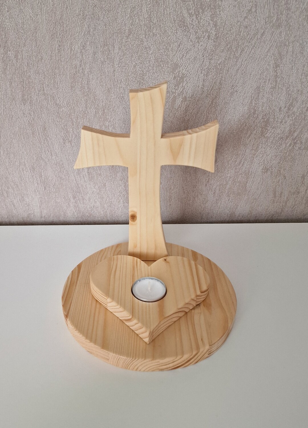 In Memory Curved Cross With Heart and Tea Light in Memory Curved Cross ...