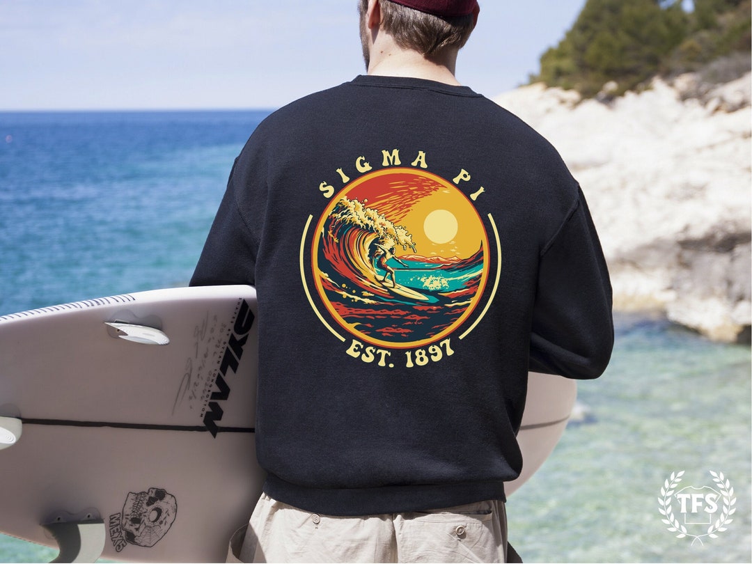 Sigma Pi Fraternity Crewneck Sweatshirt | Sunset Surfer Sigma Pi Frat ...