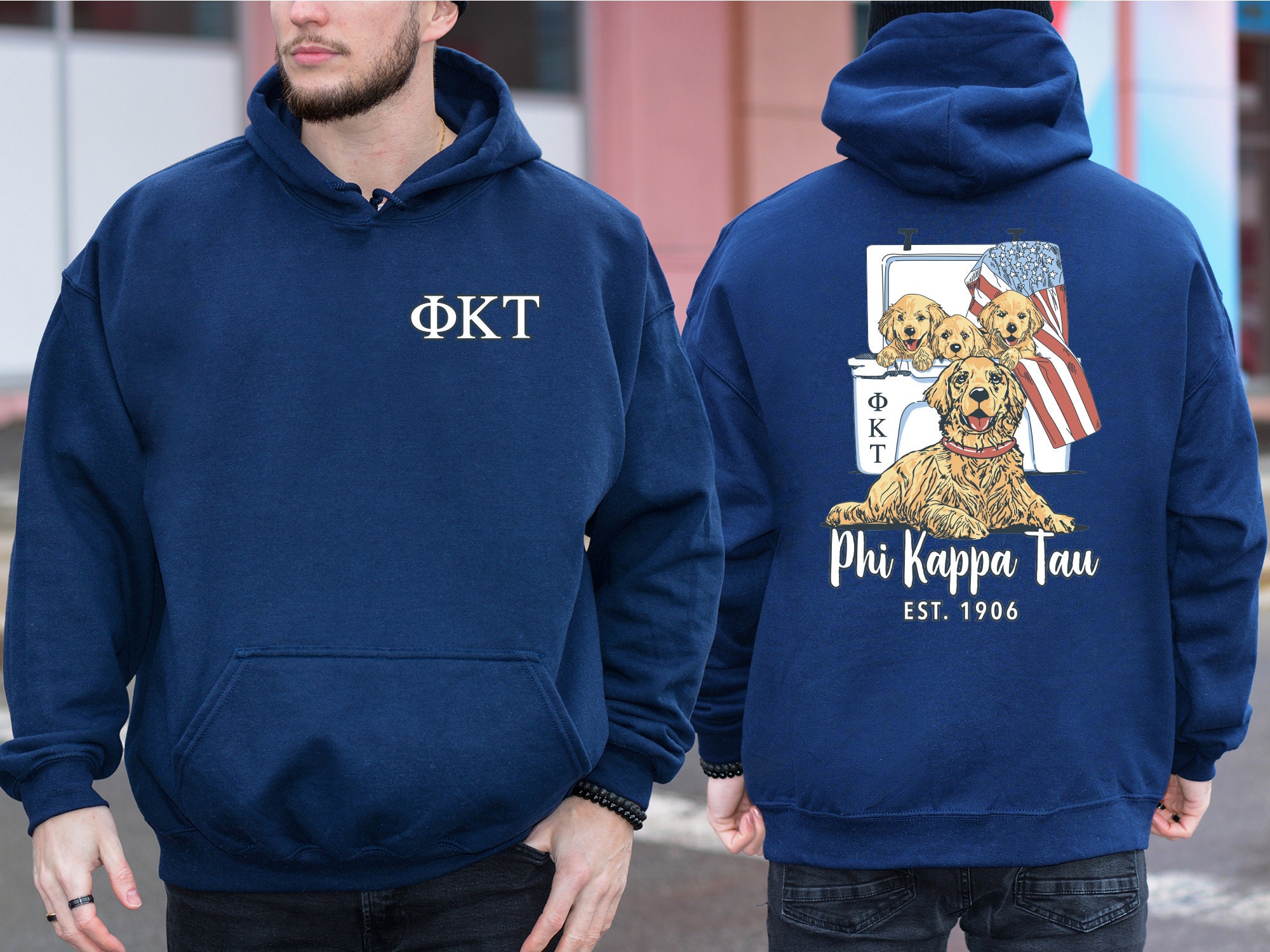 Phi Kappa Tau Fraternity Hoodie Sweatshirt Golden Retriever Cooler Phi ...