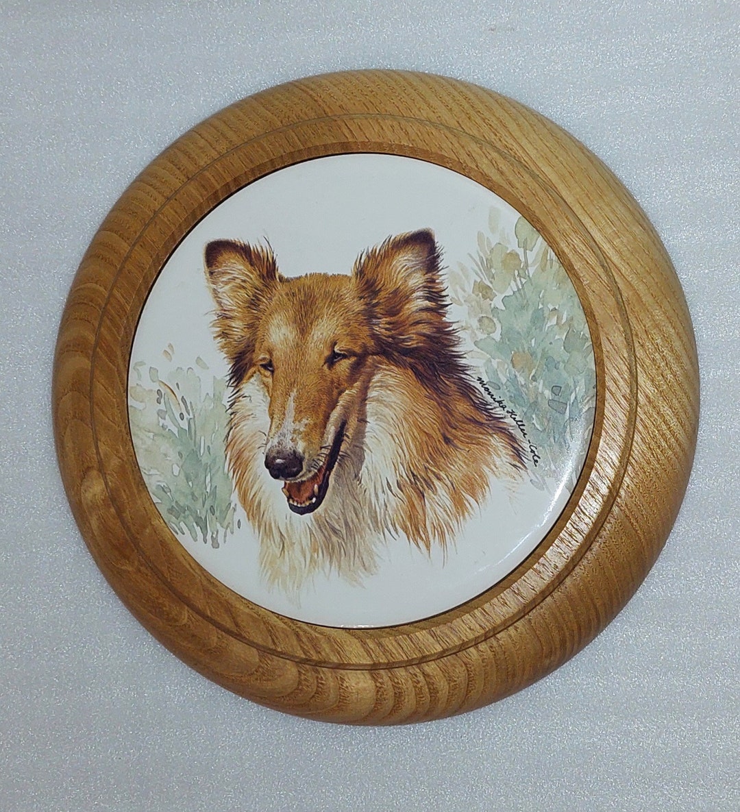 Rare Monika Heller Cole Ceramic Dog Portrait Tile With Wooden Frame – A ...