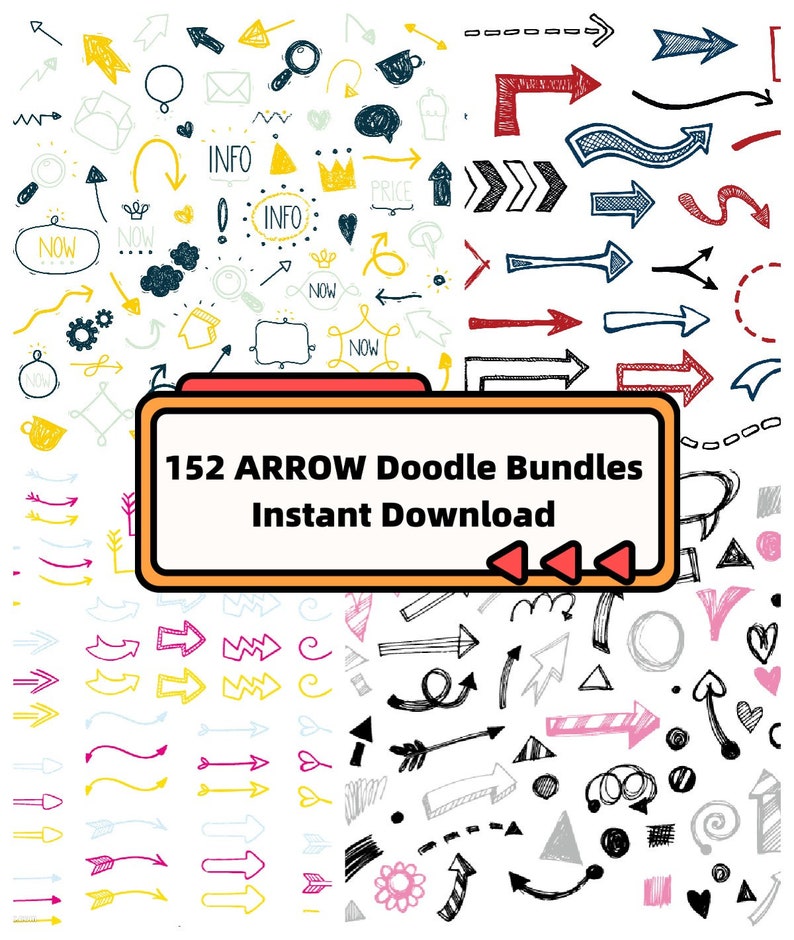 Hand Drawn Cartoon Arrow Doodle Icons Bundles Clipart - Etsy