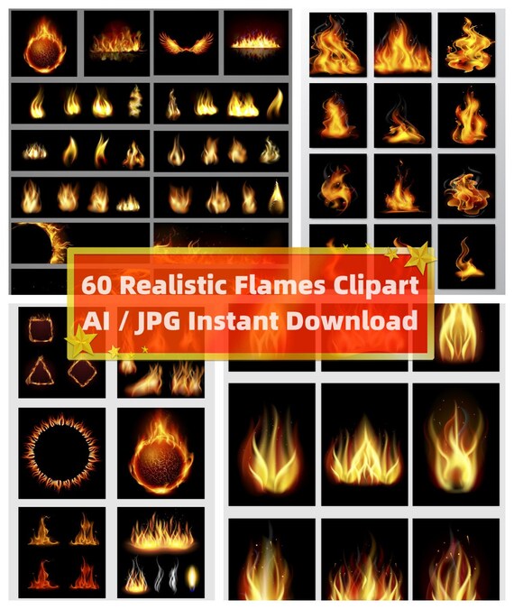 Realistic Flames Clipart Fire Clipart Flames AI Flame - Etsy